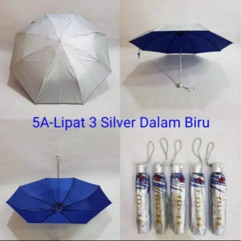 Jual Payung Lipat 3 atau Payung Panjang SILVER + sablon custom 1 warna ...