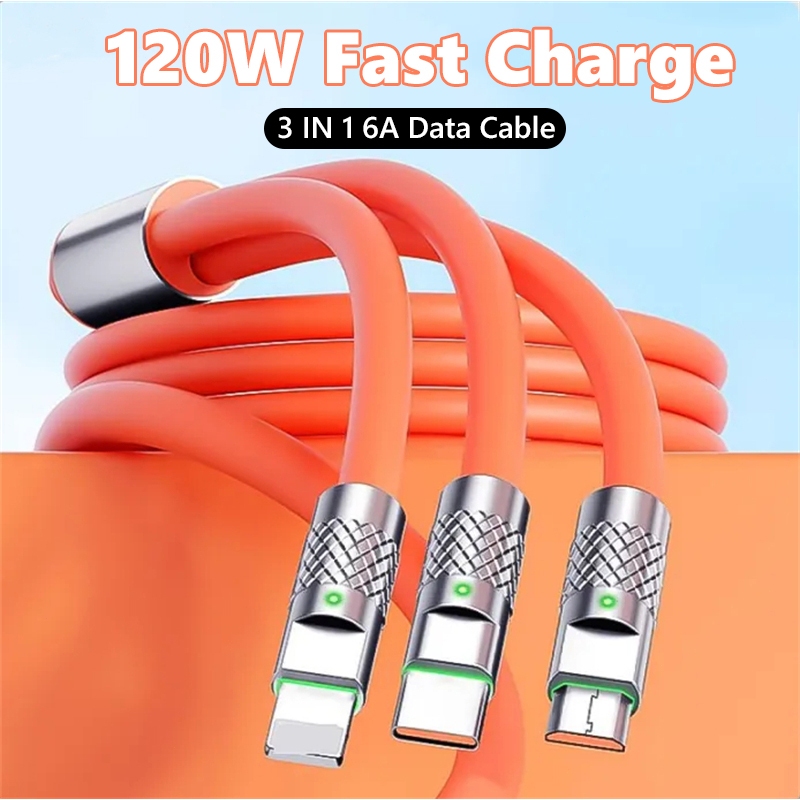 Jual Original 3 IN 1 Charging Cable 120W 6A Super Charge For Micro Type ...