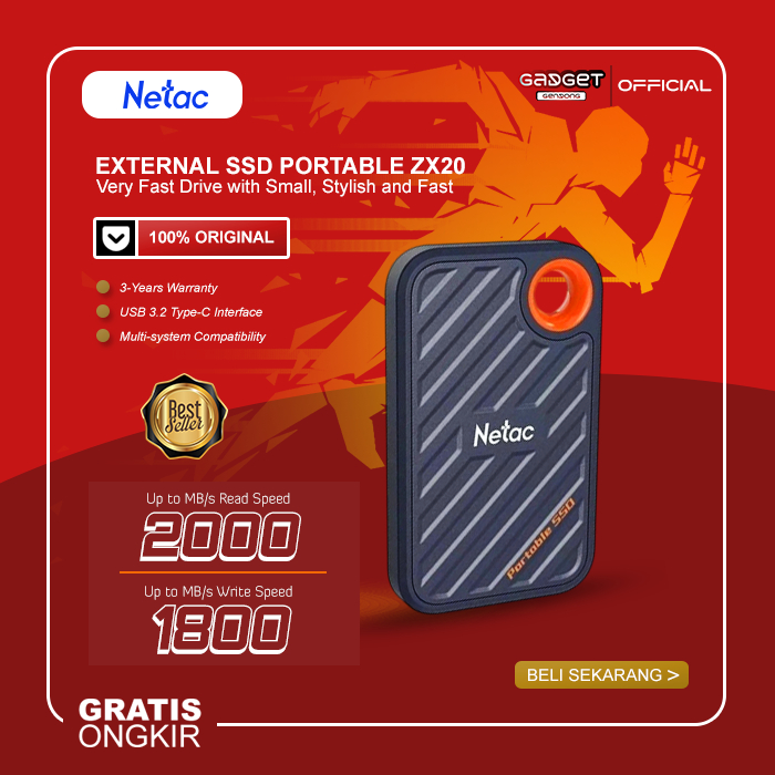 Jual NETAC 2TB / 1TB USB 3.2 Gen 2 External SSD Portable ZX20 | Shopee Indonesia