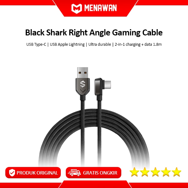 Jual Black Shark Cable USB Type-C Apple Lightning iPhone Kabel Charger Gaming L Shape Nylon ...