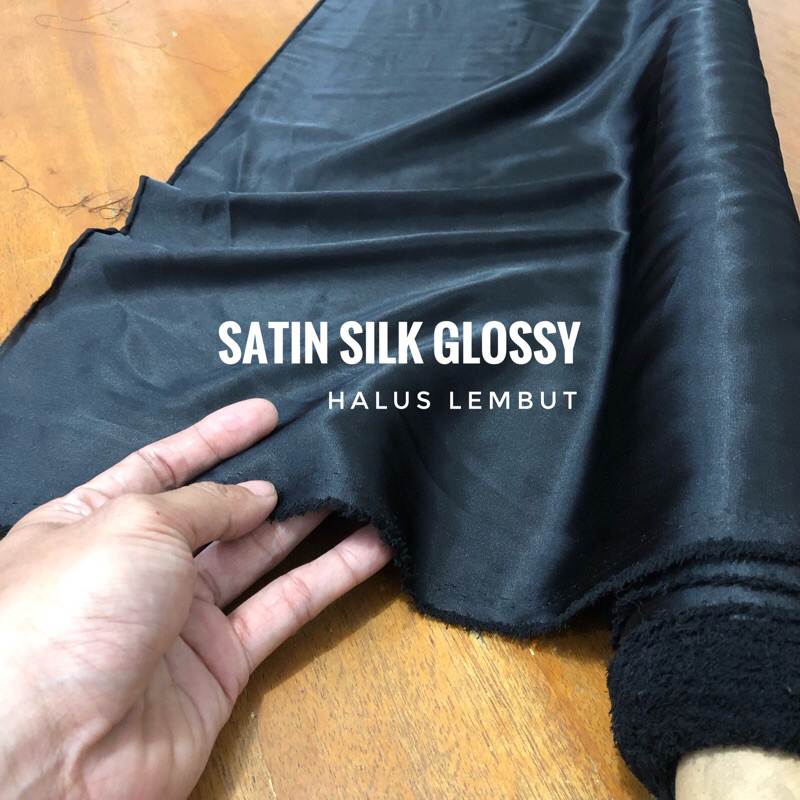 Jual Kain Satin glossy hitam jetblack | Shopee Indonesia