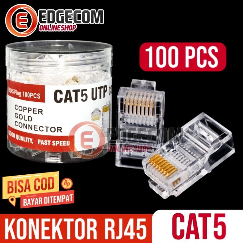 Jual KONEKTOR RJ45 CAT5 ISI 100PCS CONNECTOR LAN RJ 45 CAT 5 | Shopee ...