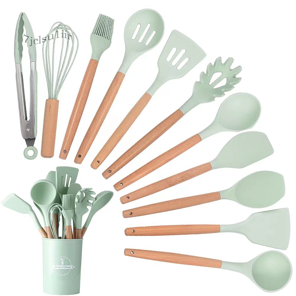 Jual 12 Buah Spatula Sendok Silikon, Spatula Dapur Gagang Kayu Bebas ...