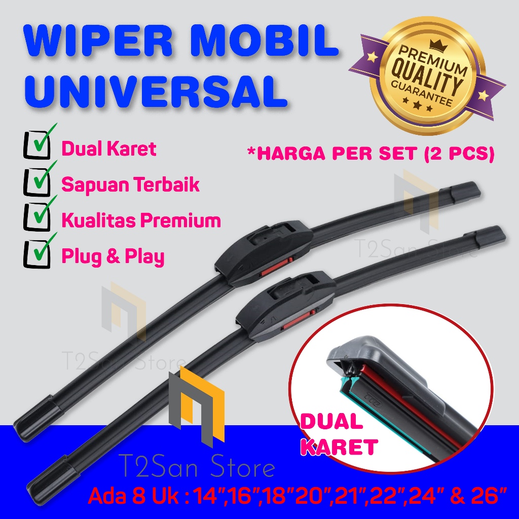 Jual Wiper Mobil Dual Karet Universal / Wiper Double Blade Premium ...