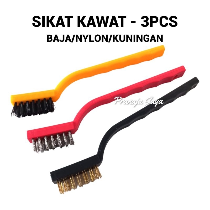 Jual Sikat Kawat Set 3 Pcs 3 in 1 Mini Wire Brush Kuningan Baja Nylon ...