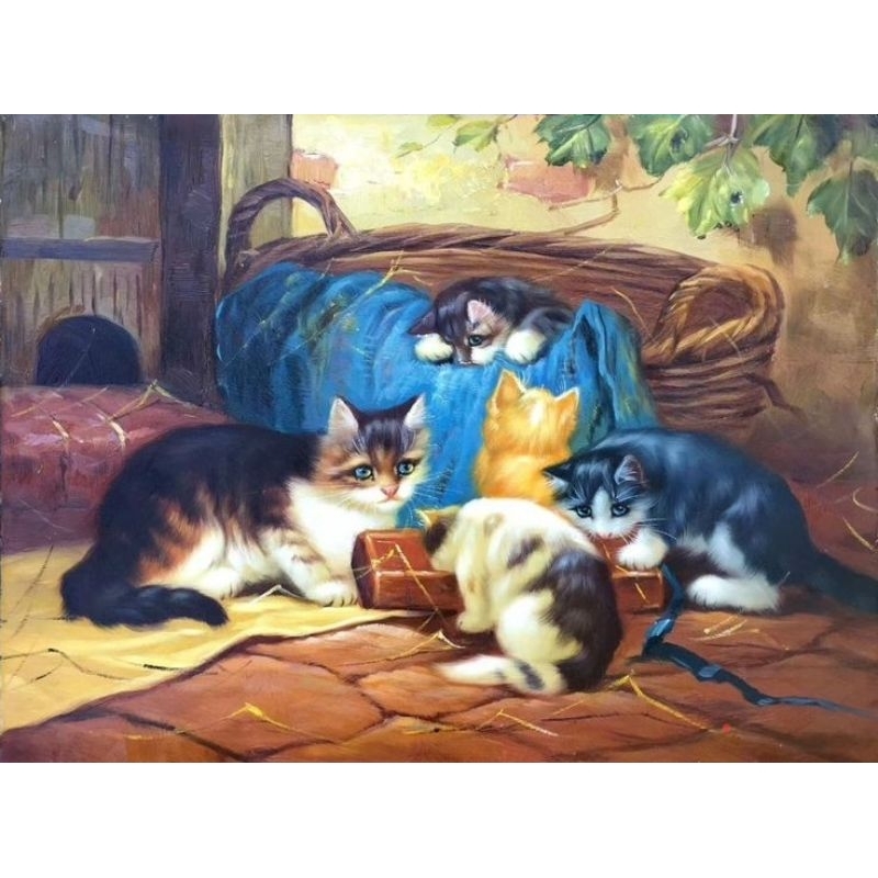 Jual hiasan dinding lukisan cetak kucing plus FIGURA ukuran 65*45 ...