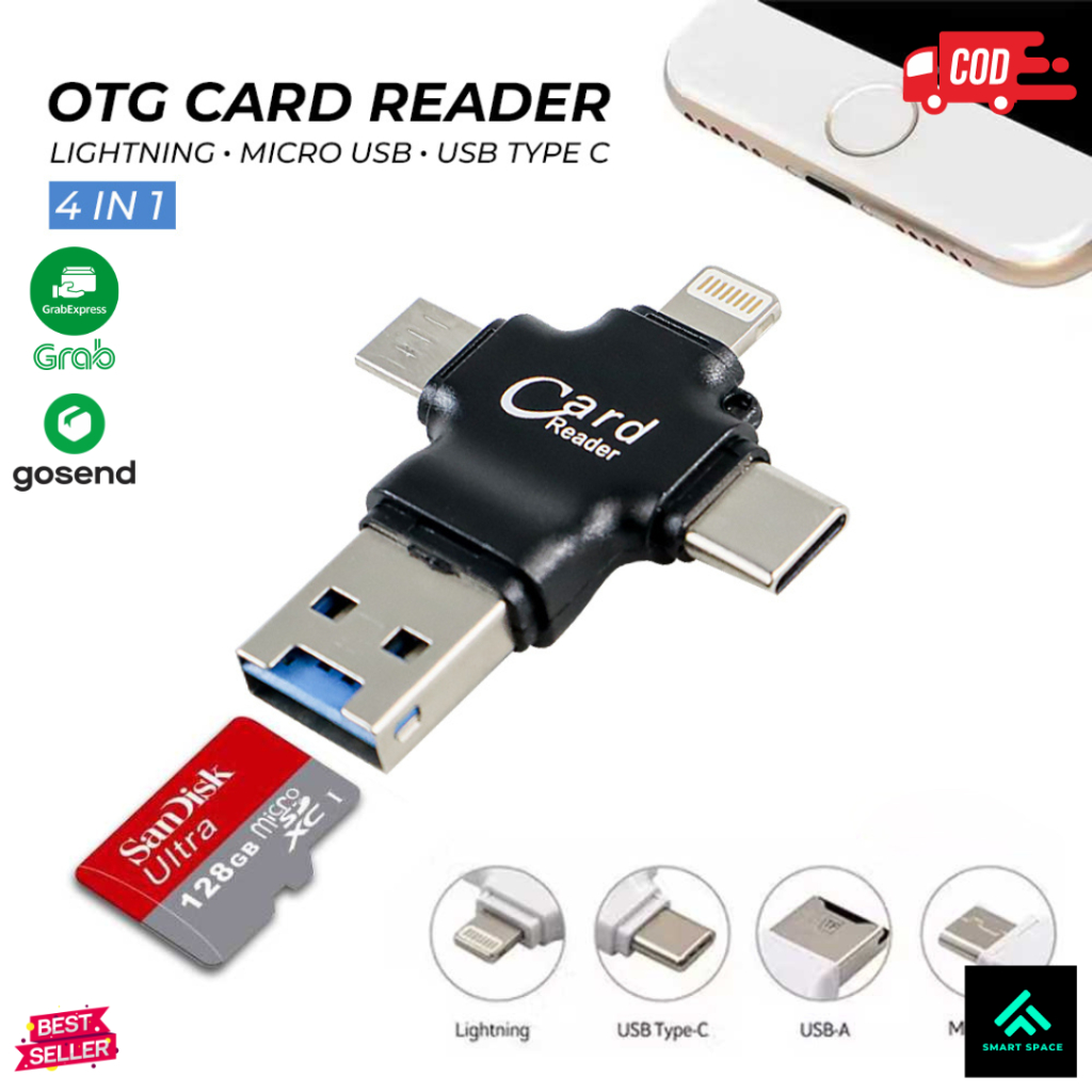 Jual OTG Memory Card Reader TF Micro SD Card 4 in 1 Lightning Micro USB ...