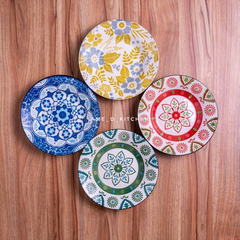Jual Aneka Piring bijian lauk keramik cekung 8" motif bunga bohemian ...
