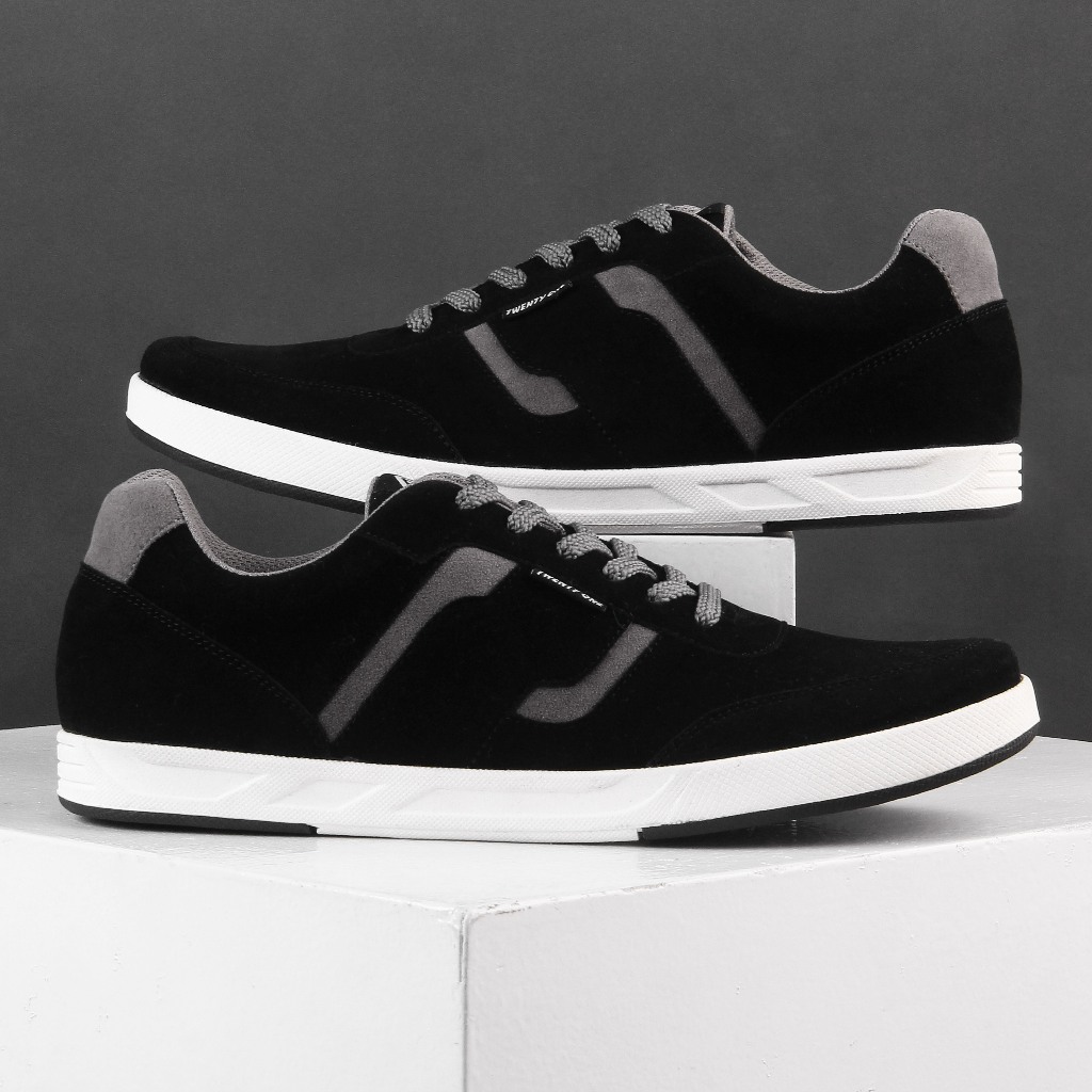 Jual Sepatu Pria Hitam Kombinasi Abu Suede Leather Sintetis Premium ...