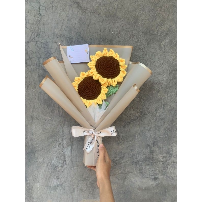 Jual READY BUKET RAJUT 2 TANGKAI SUNFLOWER/CROCHET FLOWER BOUQUET ...
