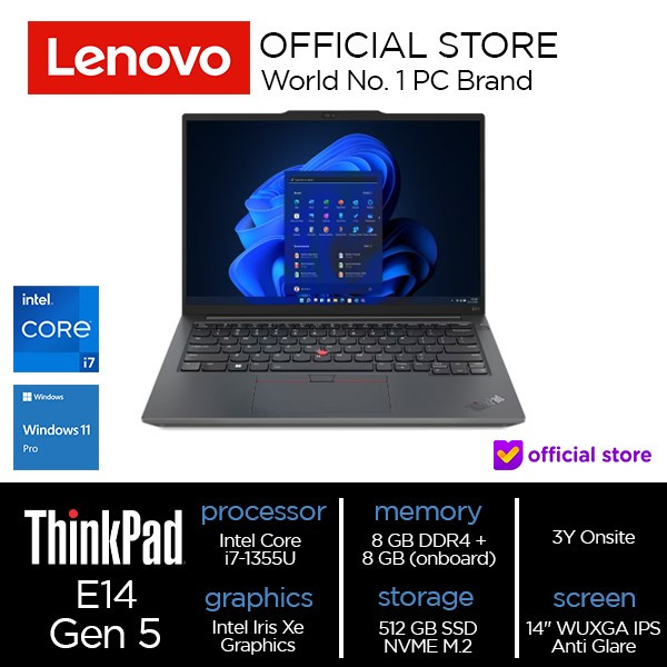 Jual Lenovo ThinkPad E14 Gen 5 AVID Intel Core i7 1355U Win11 Pro 16GB ...