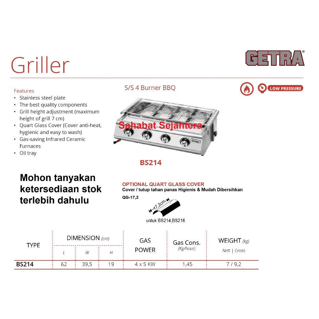Jual GETRA Griller S/S 4 Burner BBQ BS214 Kompor Gas Panggangan 4 ...