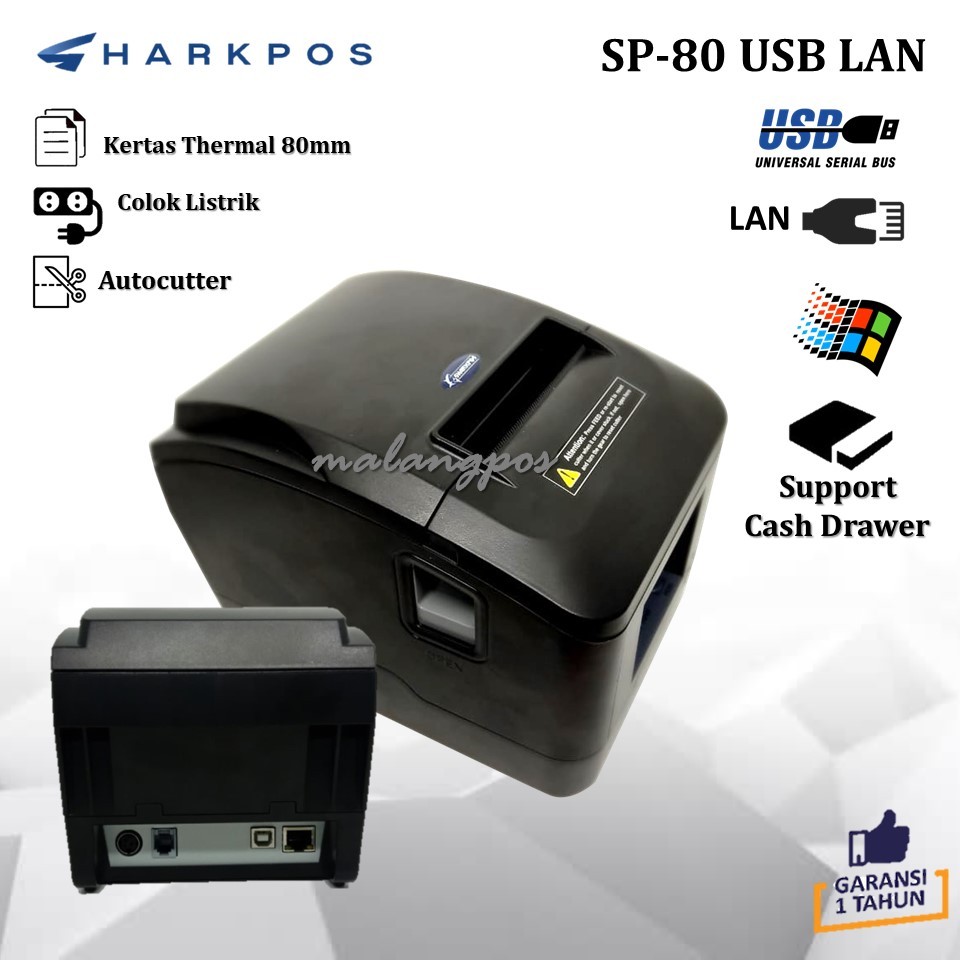 Jual Printer Struk Thermal 80mm Sharkpos SP80 USB LAN Support RJ11 Auto ...