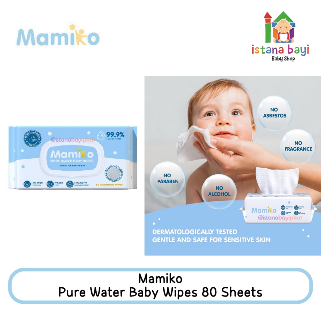 Jual Mamiko Wet Tissue Baby Wipes Pure Water Hand Mouth 80s - Tisu ...
