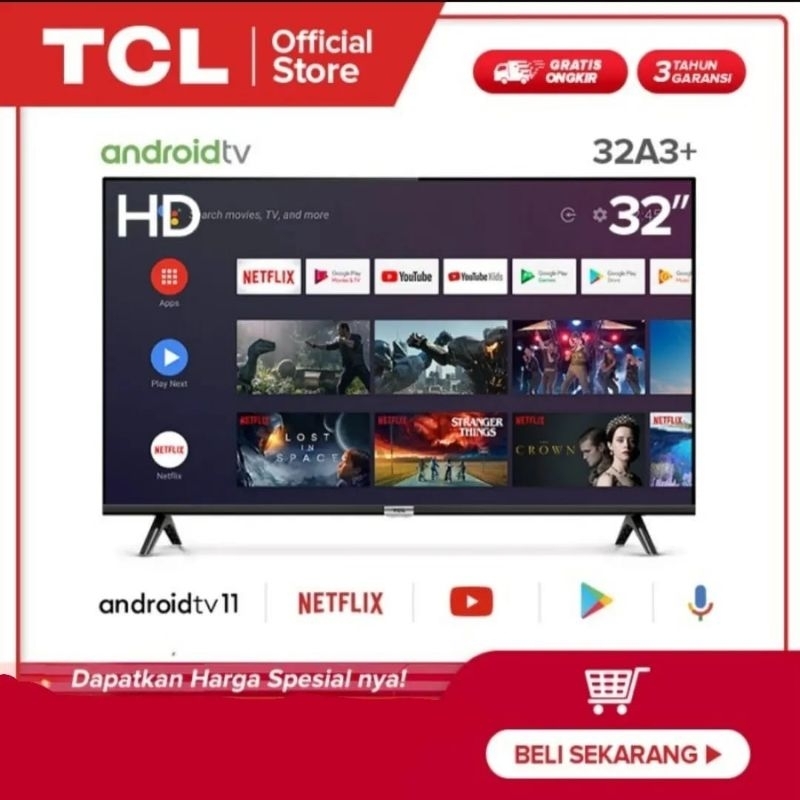 Jual TV LED TCL 32 INCH ANDROID TV 32A3+ ANDROID TV | Shopee Indonesia