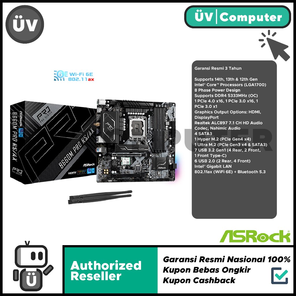Jual Motherboard Mobo Intel Asrock B660M Pro RS/ax DDR4 LGA1700 Micro M ...