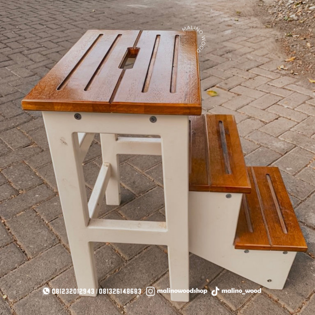 Jual kursi tangga lipat kayu asli chair 3 step KT-01 | Shopee Indonesia
