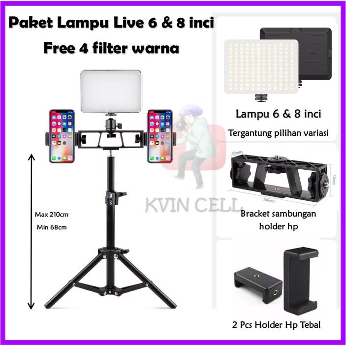 Jual Paket Lampu Live Streaming 6 inci 8 inci + Tripod 2.1 Meter Foto ...