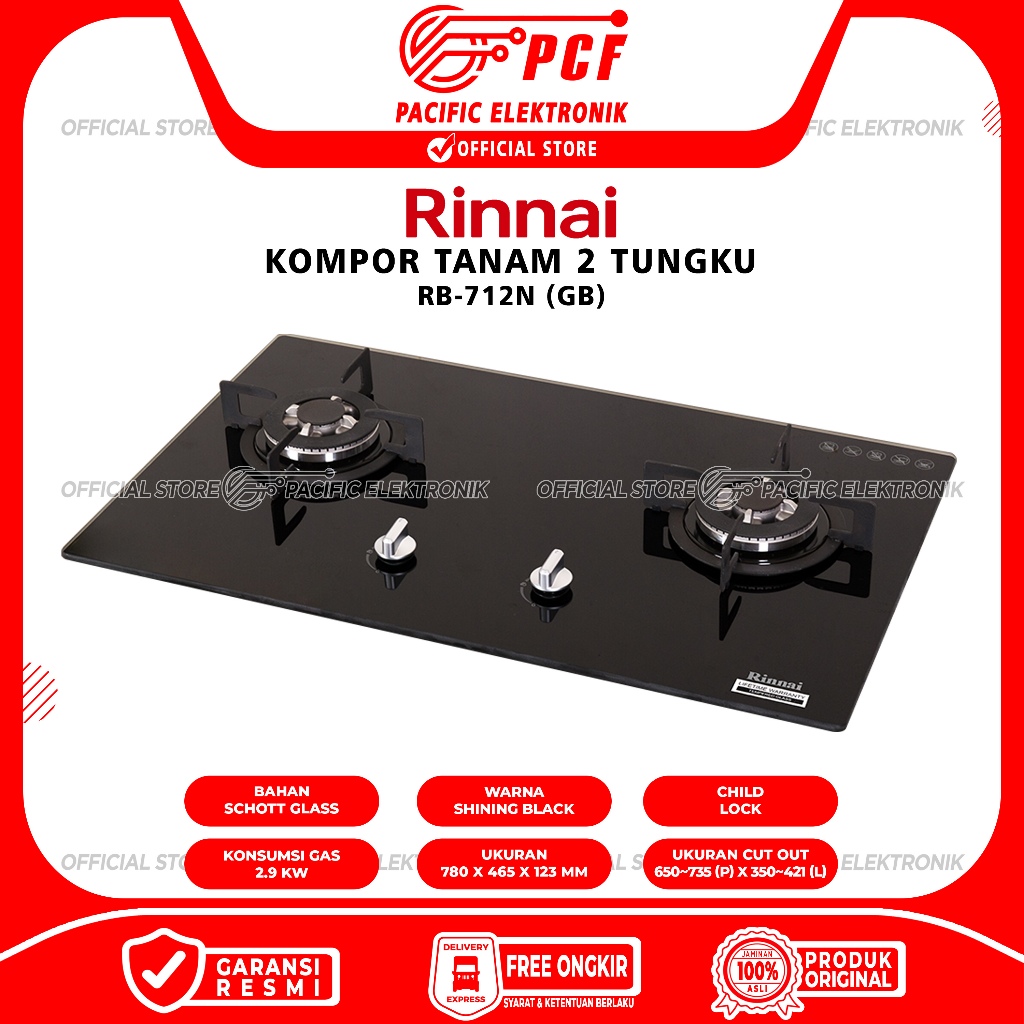 Jual Kompor Gas Tanam Rinnai Kaca 2 Tungku RB-712N(GB) / 712NGB | Shopee Indonesia