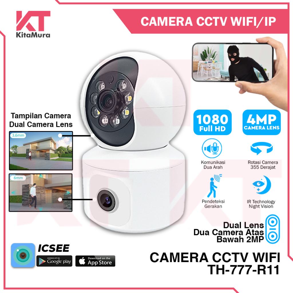 Jual Camera CCTV IP, Dual Camera 2MP+2MP, Full HD 1080, Full Color 24 ...