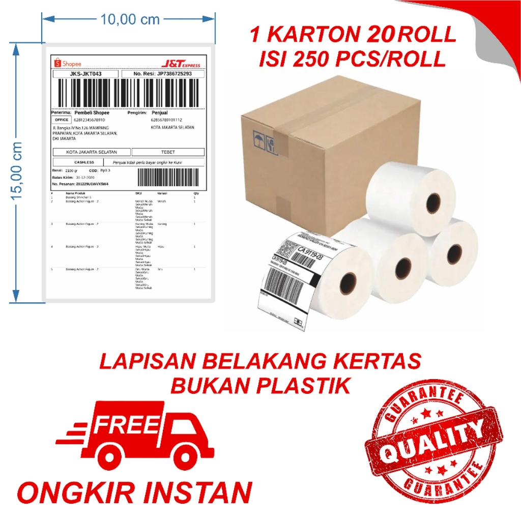 Jual 1 Dus Label Sticker Thermal 100x150 isi 250pcs/roll,Direct Label ...