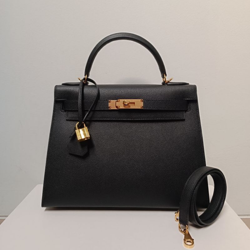 Jual Tas HK 28 cm Black Epsom Leather Half Handmade | Shopee Indonesia