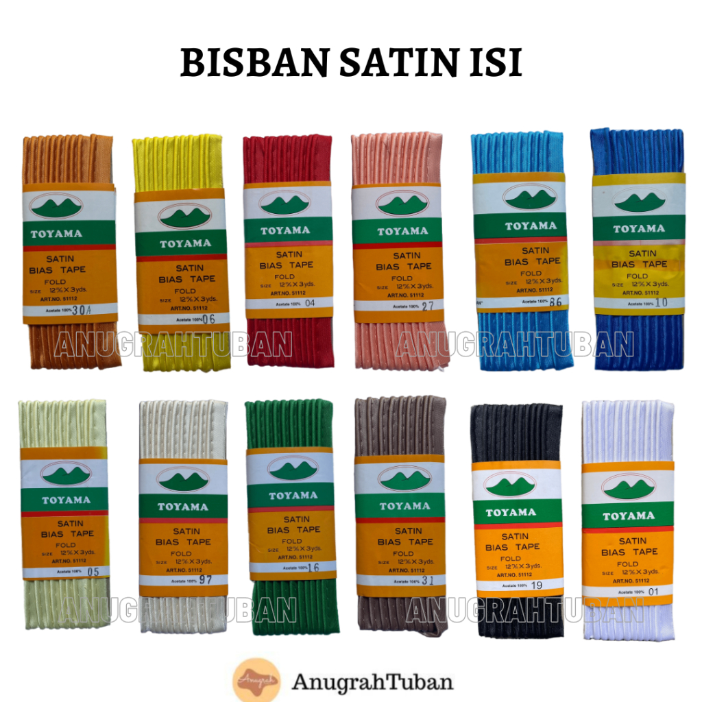 Jual Bisban/Bias/Bis Tape Isi Bahan Satin 3 Yard Warna Warni | Shopee ...