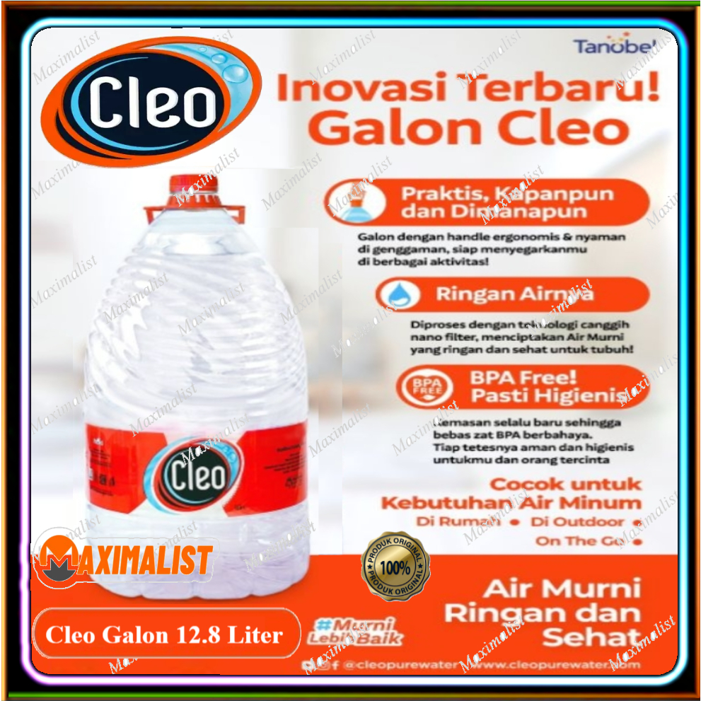 Jual Cleo Galon 12.8 Liter Plus isi / Air Murni Cleo 12.8 Liter KHUSUS ...