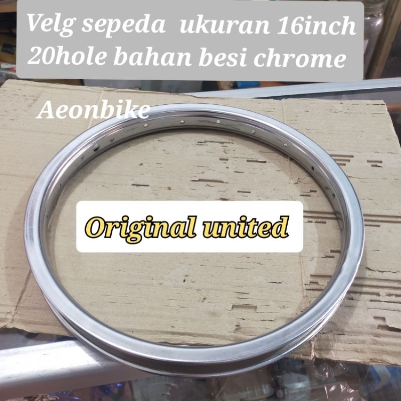 Jual velg rim sepeda ukuran 16 inch bahan besi tebal merk united lubang ...