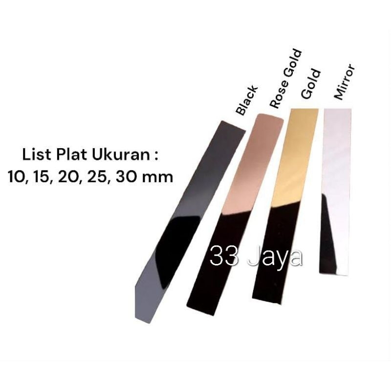 Jual List Plat Strip Mirror, Gold, Rose Gold, Black (Lebar 10mm 15mm ...