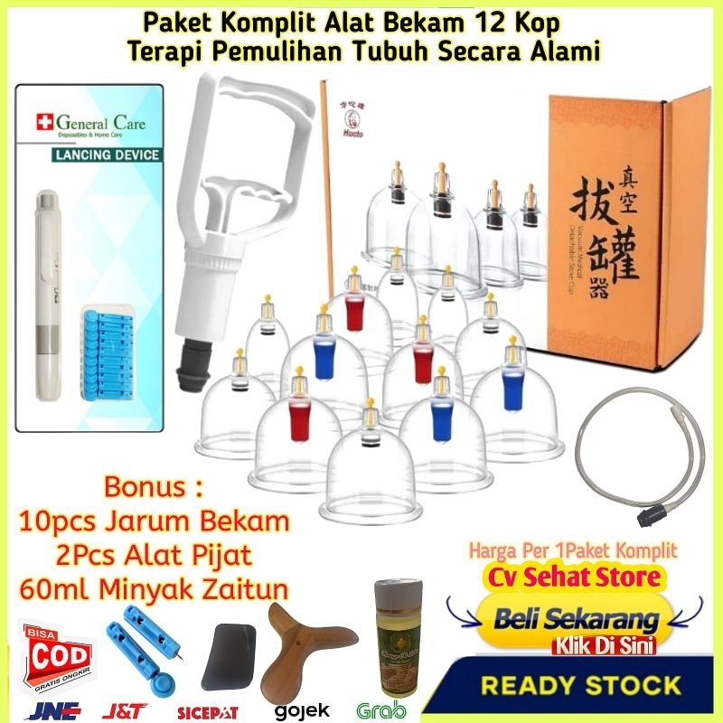 Jual Alat Bekam Lengkap Kop Angin isi 12 Cop Tabung Komplit Dengan Pen Jarum Lancet Pena 1 Set ...