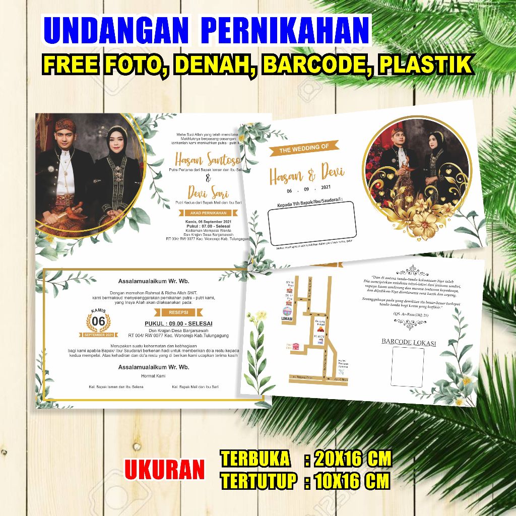 Jual undangan pernikahan lipat A Free (desain, plastik, foto, denah ...