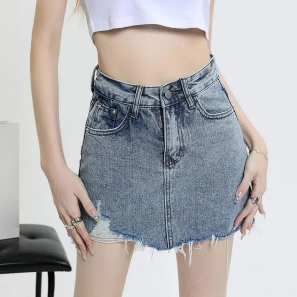 Jual Rok Mini Sobek Jeans Highwaist A-Line / Skirt Denim Ripped Mini ...