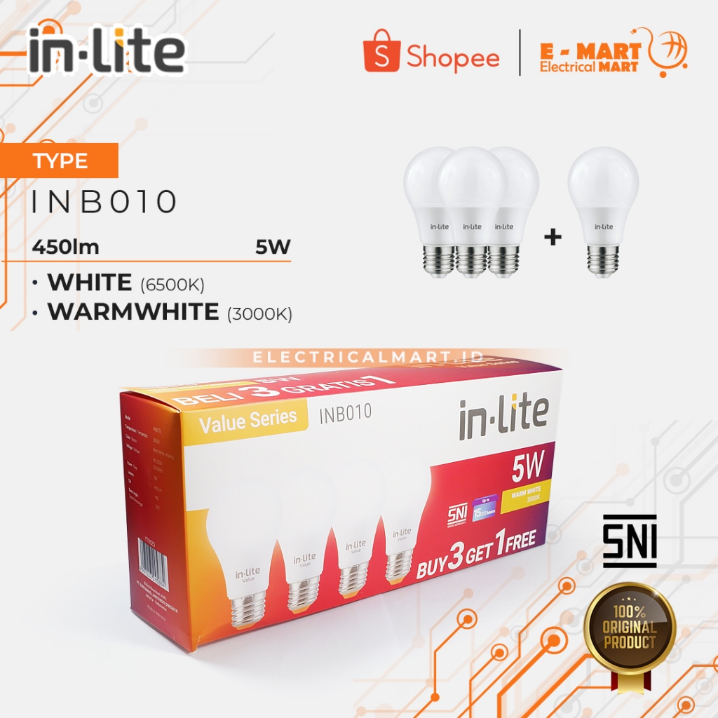 Jual INLITE PAKET BELI 3 GRATIS 1 Multipack VALUE INB010 Led Bulb 5W 7W 9W 12W 15W 18W | Shopee ...