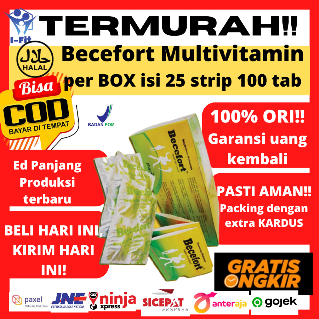 Jual Becefort per 1 Box Multivitamin isi 25 strip 100 tablet Vitamin C ...