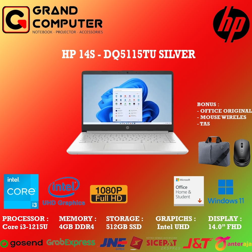 Jual HP 14S-DQ5115TU i3-1215U 4GB 512GB SSD 14″ FHD WIN 11 OHS SILVER ...