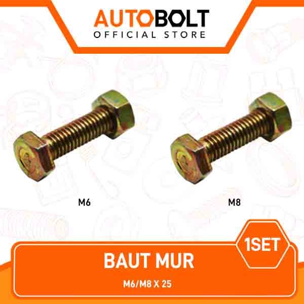 Jual Baut Mur M6x25 M8x25 M6 M8 x 25 8x25 M 8 6 Kuning Baud Nut Kunci 10 12 | Shopee Indonesia