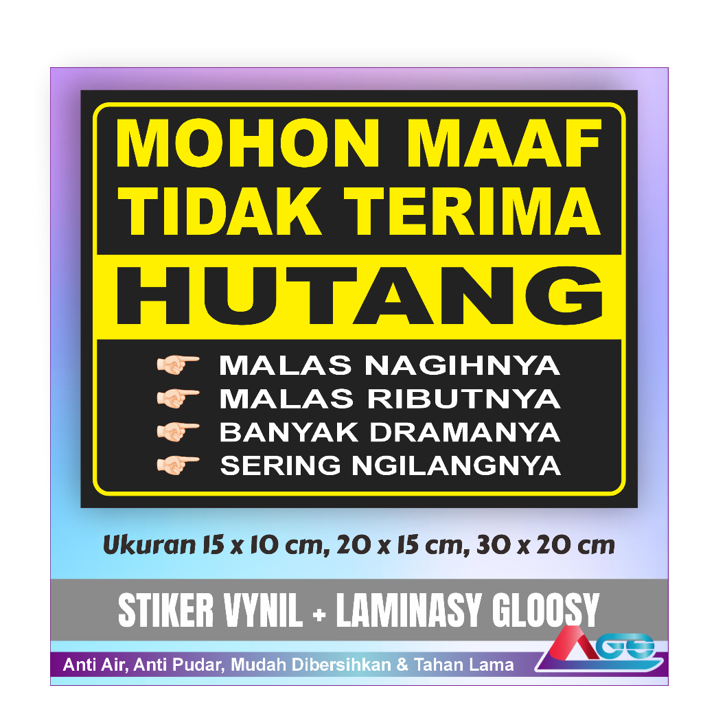 Jual Stiker Dilarang Hutang Males Nagihnya Ukuran Besar Bahan Vynil ...