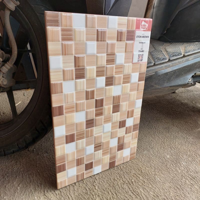 Jual KERAMIK DINDING DAPUR DAN K.MANDI MURAH ASIA TILE ETON BROWN 25X40 KW1 | Shopee Indonesia