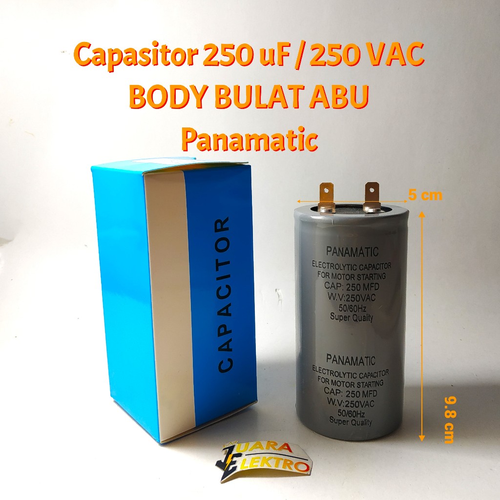 Jual CAPASITOR 250 uF / 250 VAC Bulat Abu - abu Panamatic | Capasitor ...