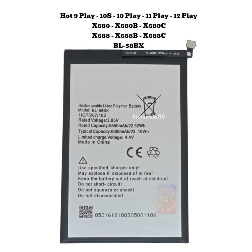 Jual Baterai Original INFINIX BL- 58BX Hot 9 Play 10S 10 Play 11 Play ...