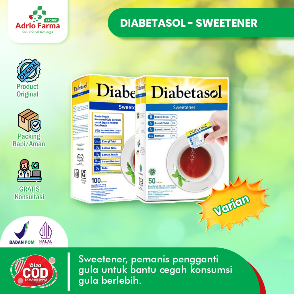Jual DIABETASOL - SWEETENER ZERO CALORIE Box @ 25 / 50 / 100 Sachet ...