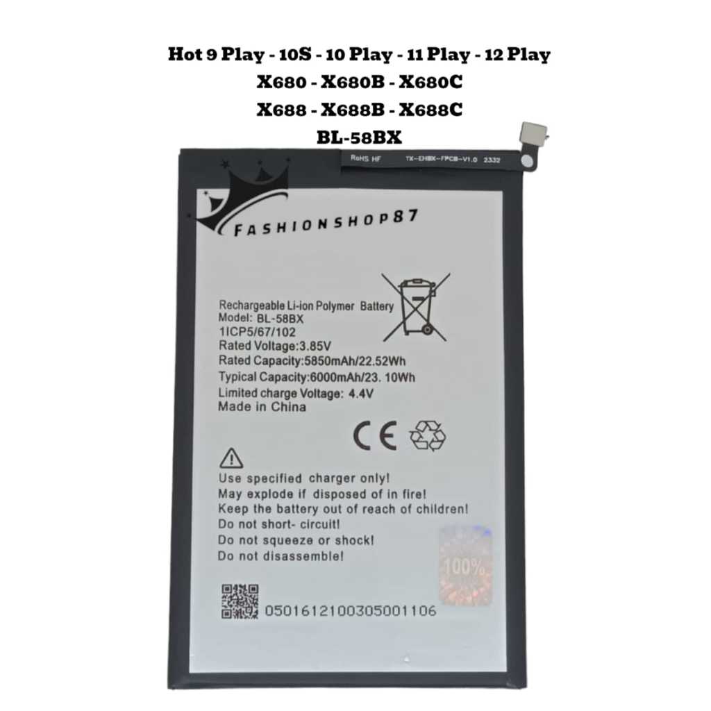 Jual Baterai INFINIX BL- 58BX Hot 9 Play X680 Hot 10 Play X688 Hot 11 ...
