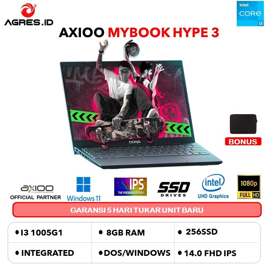 Jual AXIOO HYPE 3 I3 1005G1 8GB 256GB W11+OHS 14.0FHD IPS HDMI BLU ...
