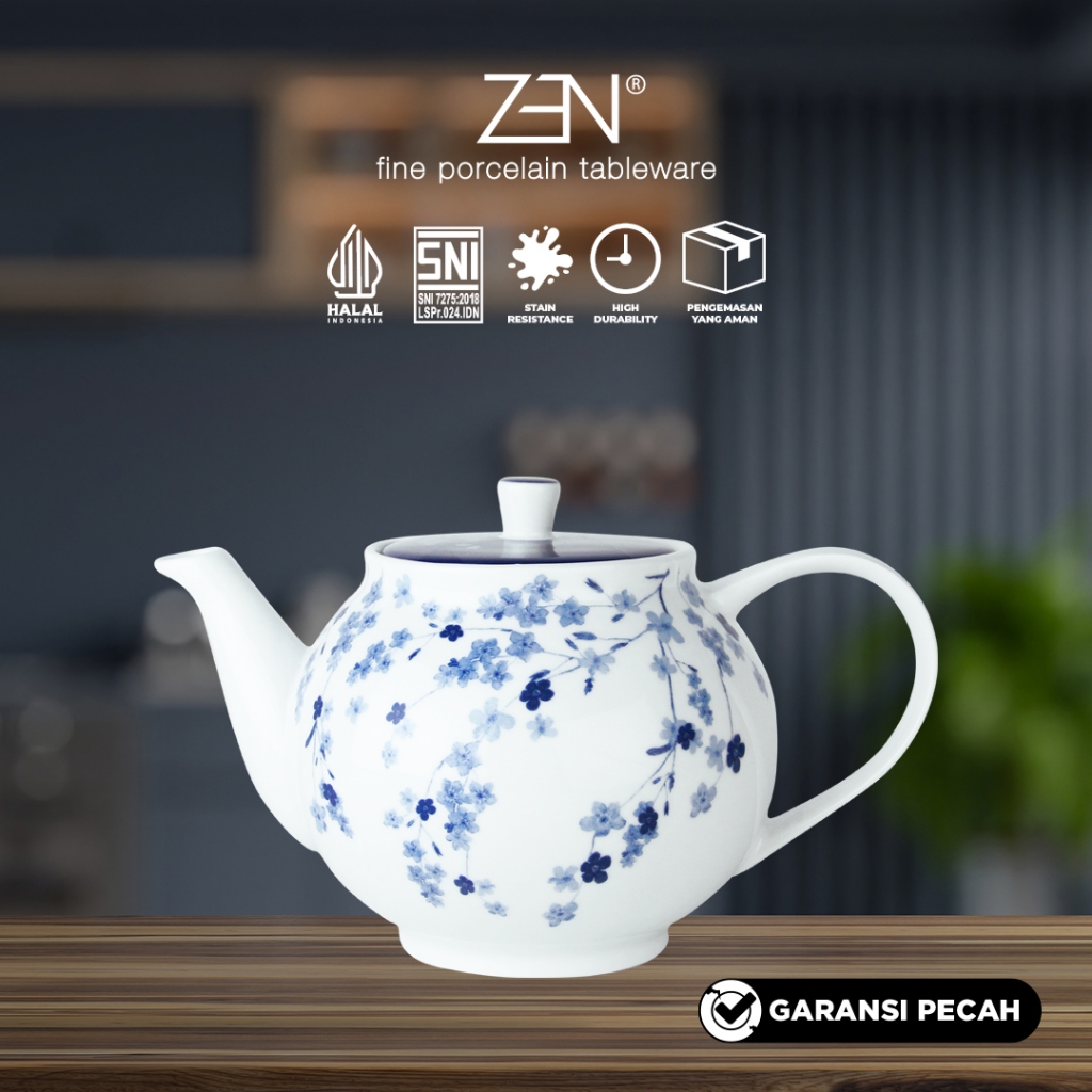 Jual ZEN Teapot Teko Teh Keramik Cherry Blue Series 1345 ml | Shopee ...