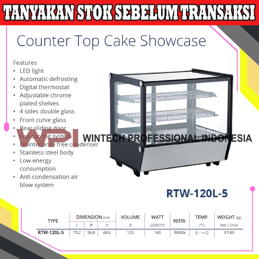 Jual Gea RTW-120L-5 Counter Top Square Cake Showcase / Cake Display ...