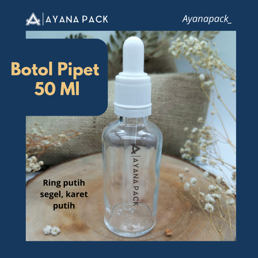 Jual Botol Pipet Serum 50 ml Kaca Tebal Bening Ring Putih Segel ...