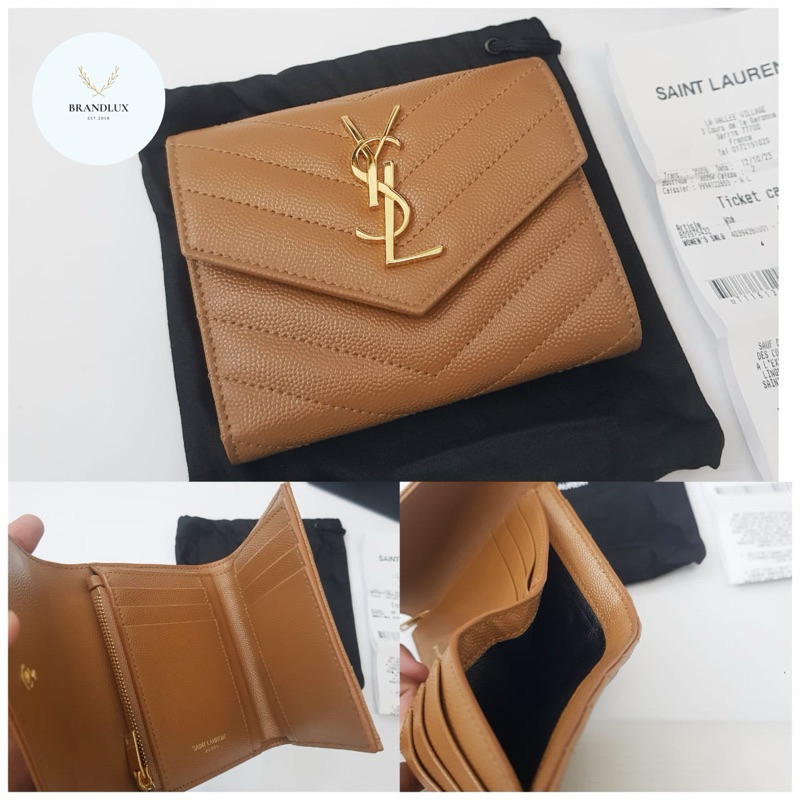 Jual YSL SAINT LAURENT Trifold small wallet brow caviar GHW | Shopee ...