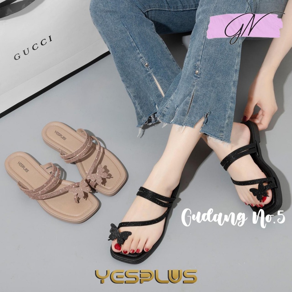 Jual GN-2302-1 Sandal Jepit Flat Wanita Fashion Blink Model Butterfly ...