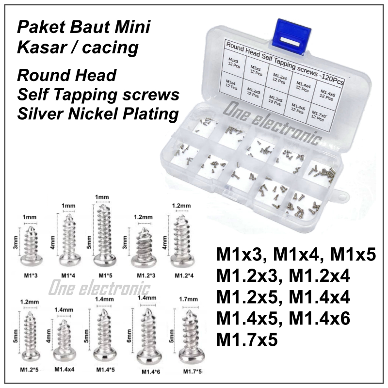 Jual Paket 120 Pcs Baut kecil Mini kasar M1, M1.2, M1.4, M1,7 baut ...